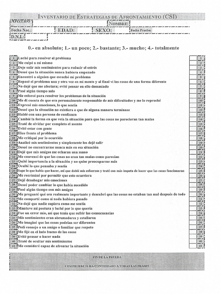 Inventario de Estrategias de Afrontamiento (Csi) | PDF