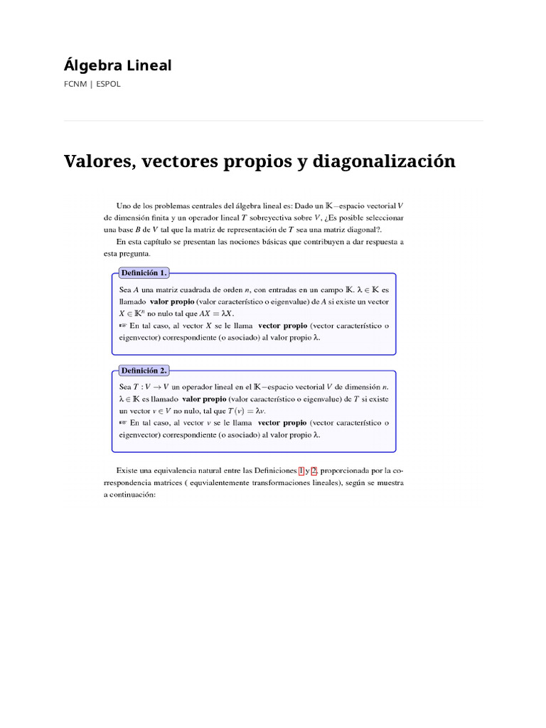 Valores, Vectores Propios y Diagonalización - Álgebra Lineal | PDF