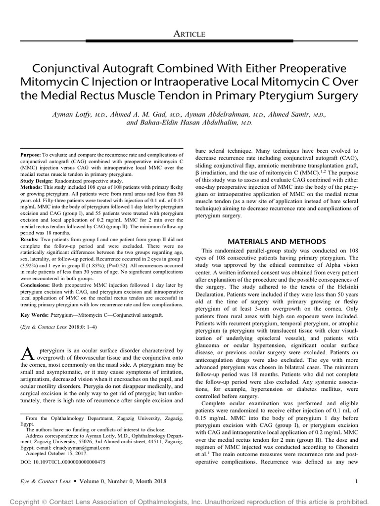 3 Conjunctival Autograft Combined With Either Preoperative Mitomycin C ...