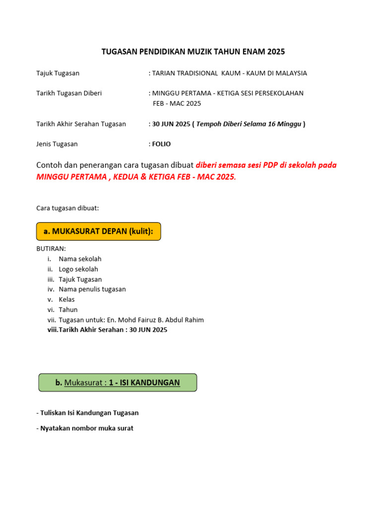 Tugasan Pendidikan Muzik Tahun 6 2025 | PDF