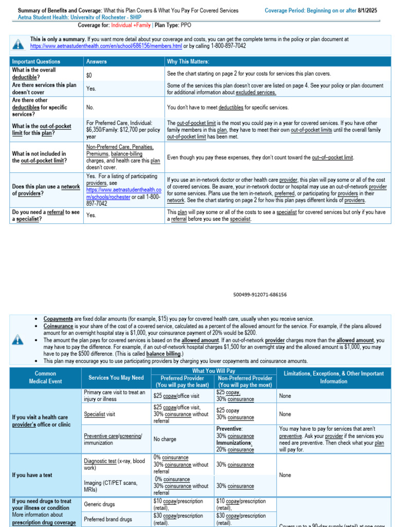 2025-2026 UofR Summary of Benefits and Coverage | PDF | Childbirth ...