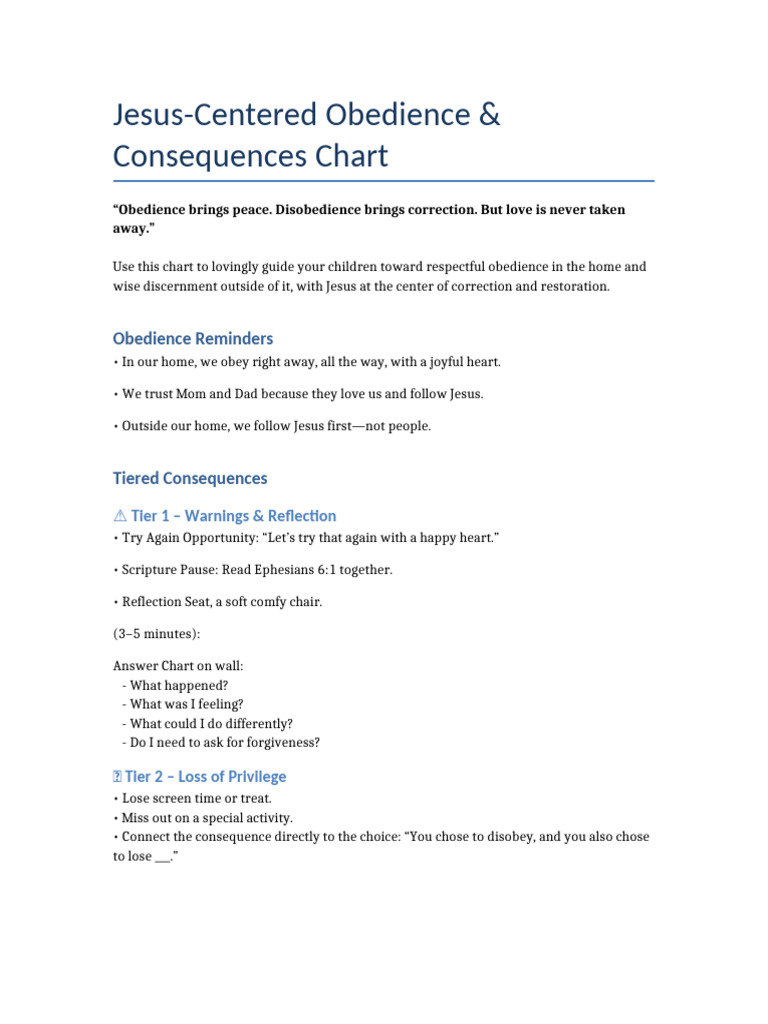 Jesus Centered Obedience Consequences Chart | PDF