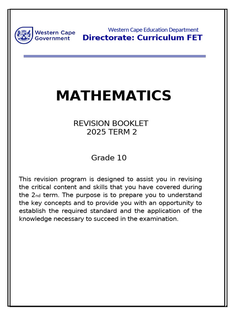 Grade 10 Math Revision Term 2 2025 | PDF | Cartesian Coordinate System ...
