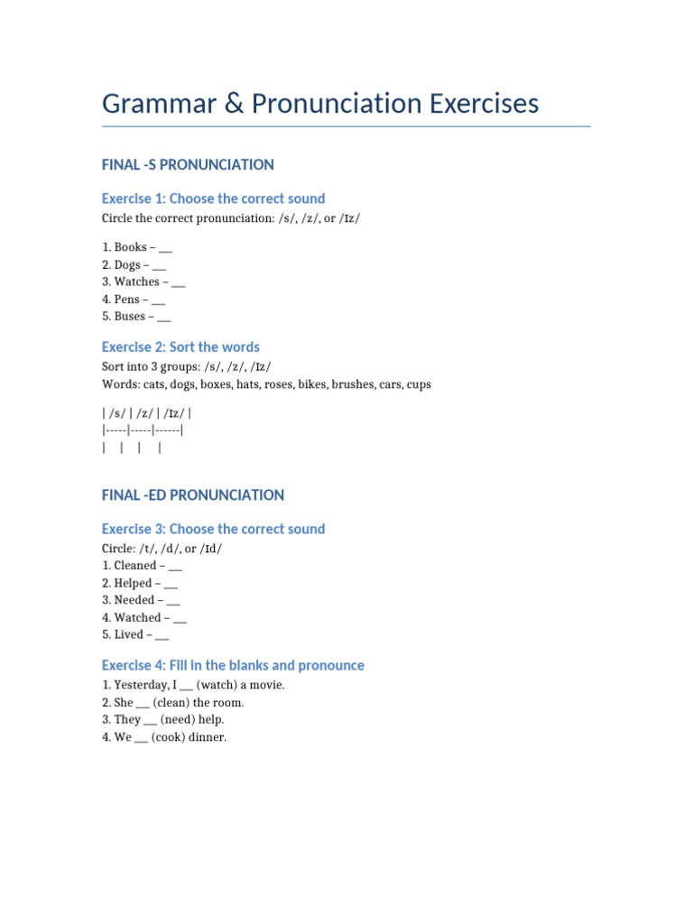 Grammar and Pronunciation Exercises | PDF