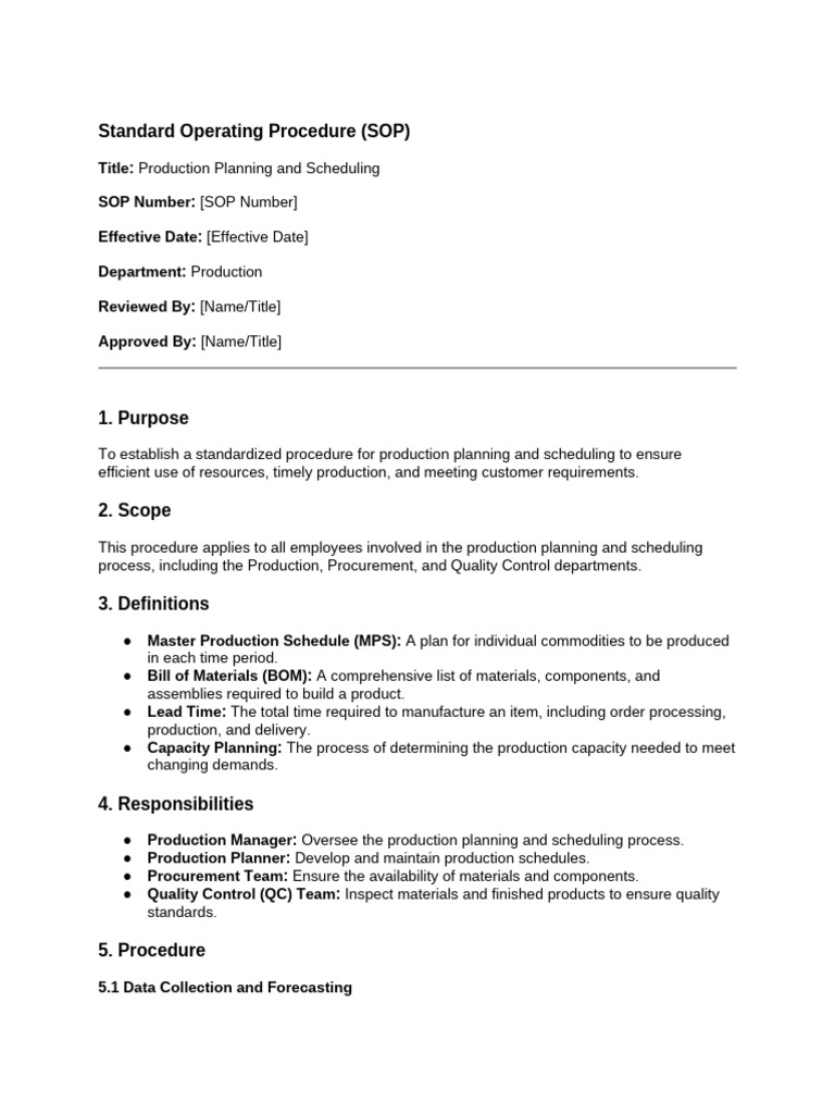 Production Planning SOP Template | PDF | Business | Production And ...