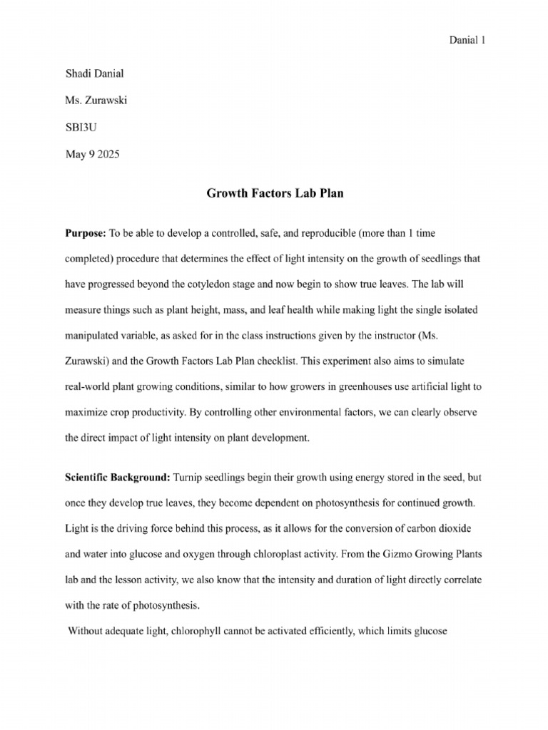 Growth Factors Lab Plan SBI3U (4) | PDF