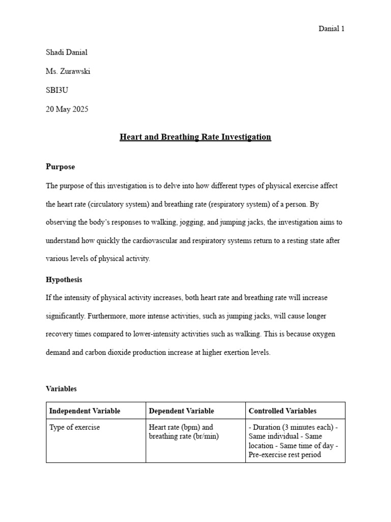 Heart and Breathing Rate Investigation - Google Docs - SBI3U | PDF ...