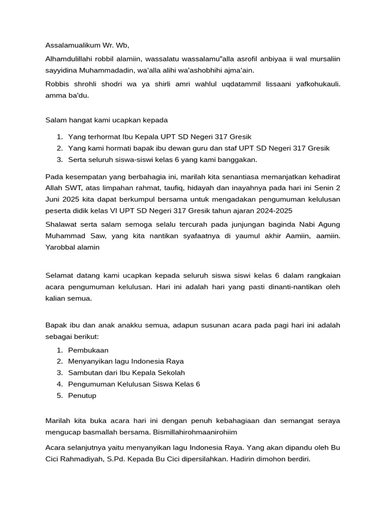 Teks MC Pengumuman Kelulusan | PDF