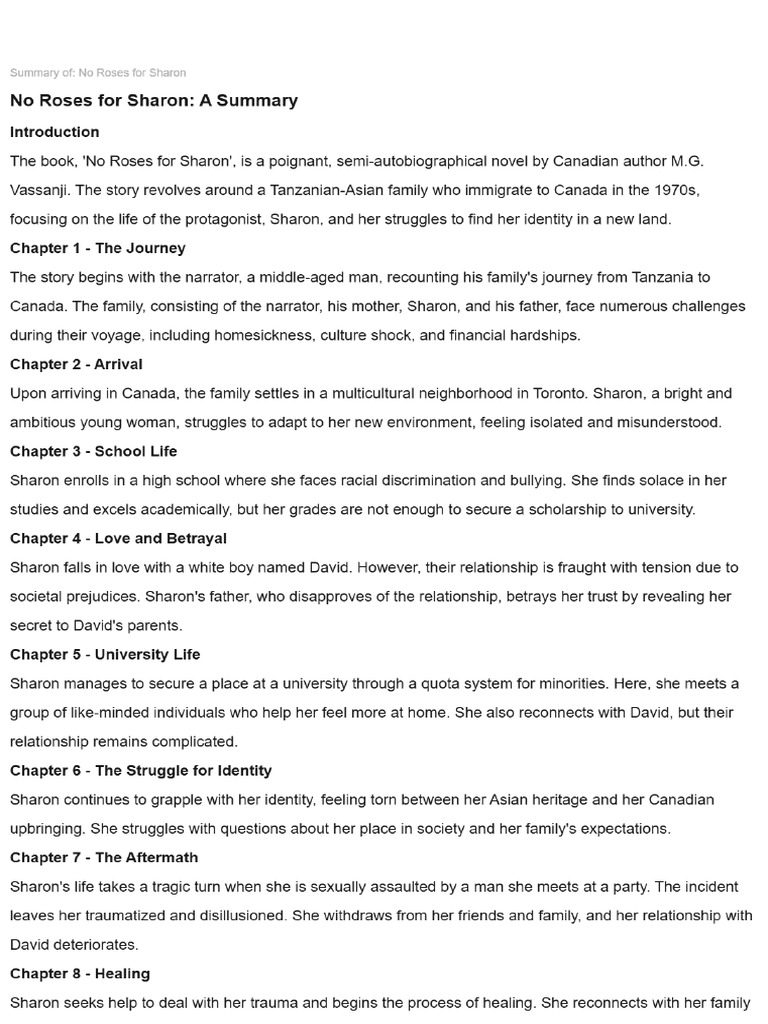 No Roses For Sharon | PDF