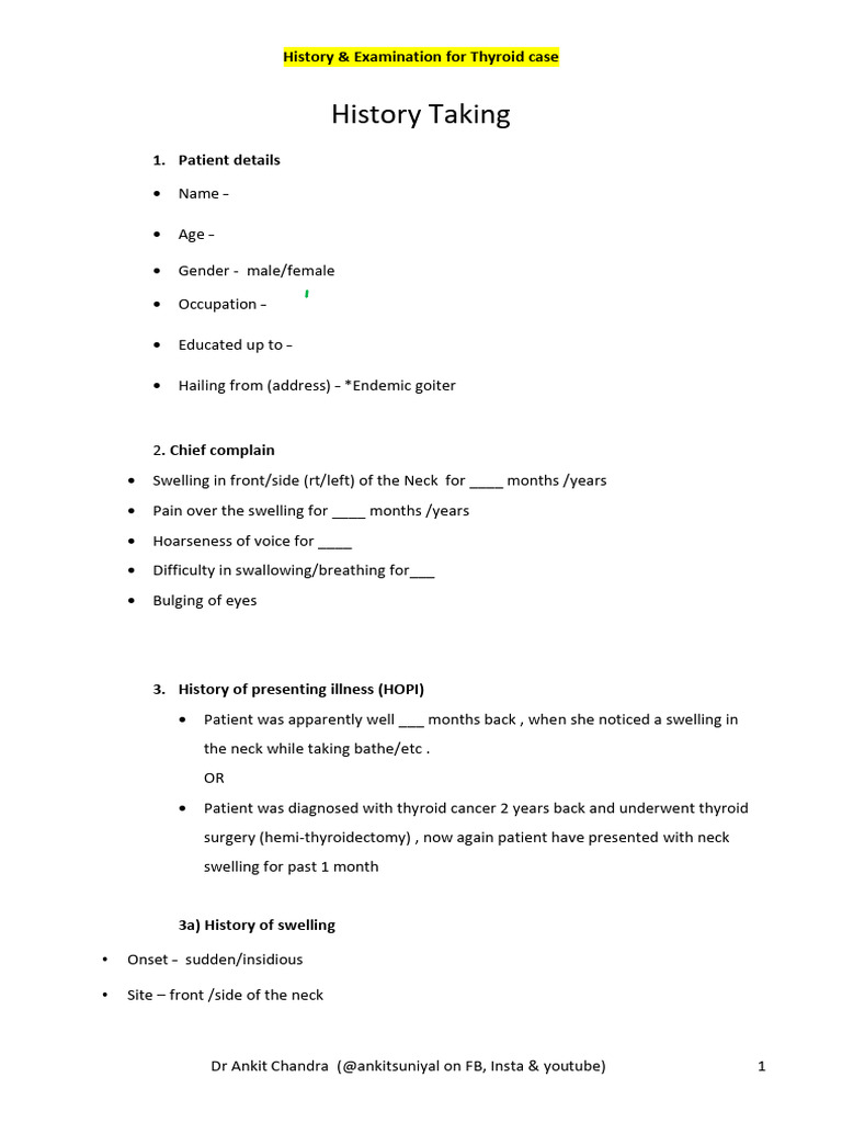 Thyroid Case History & Examination Guide | PDF | Thyroid | Hyperthyroidism