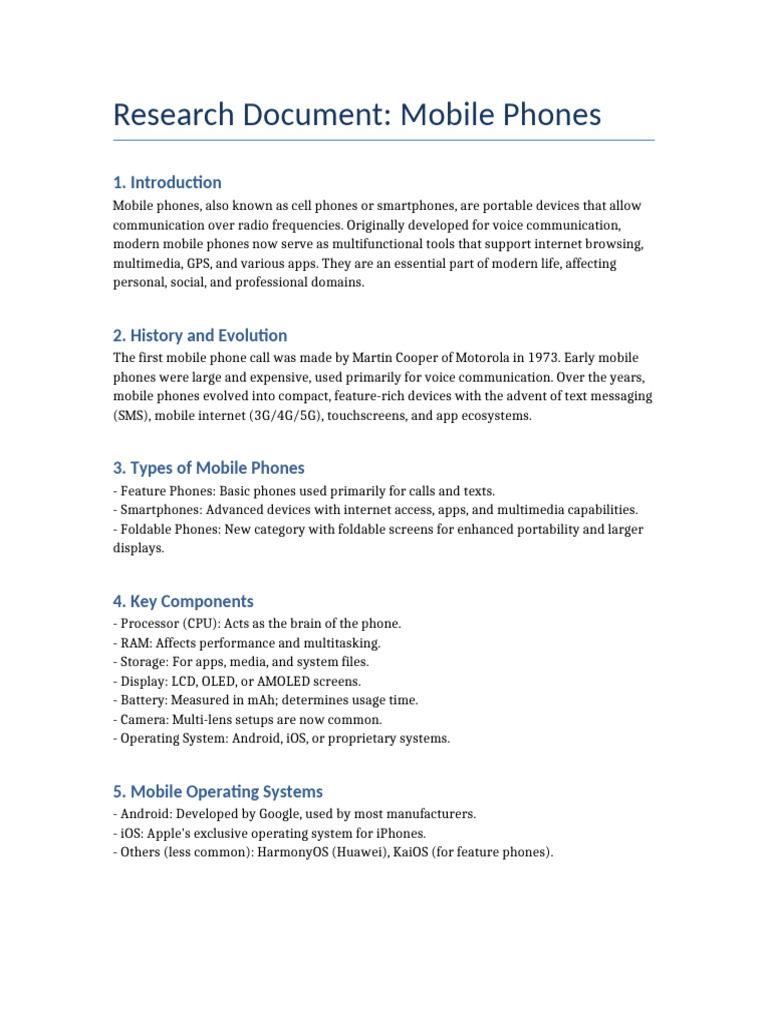 Research Document Mobile Phones | PDF | Smartphone | Telephone