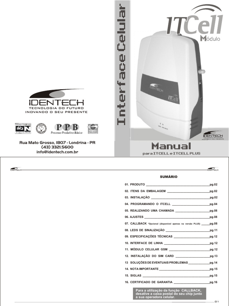 MANUAL ITCELL - APOIO - CDR - Identech | PDF | Celulares | Telefonia