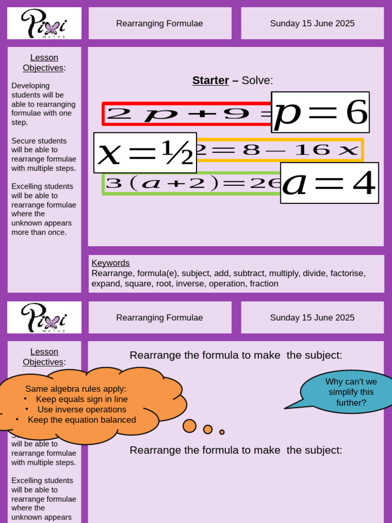 Rearranging Formulae PixiPPt | PDF | Multiplication | Factorization