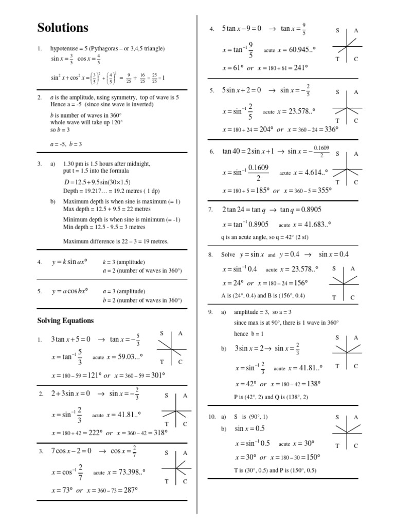 14 Trig Graphs and Equations Solns F | PDF | Trigonometric Functions ...