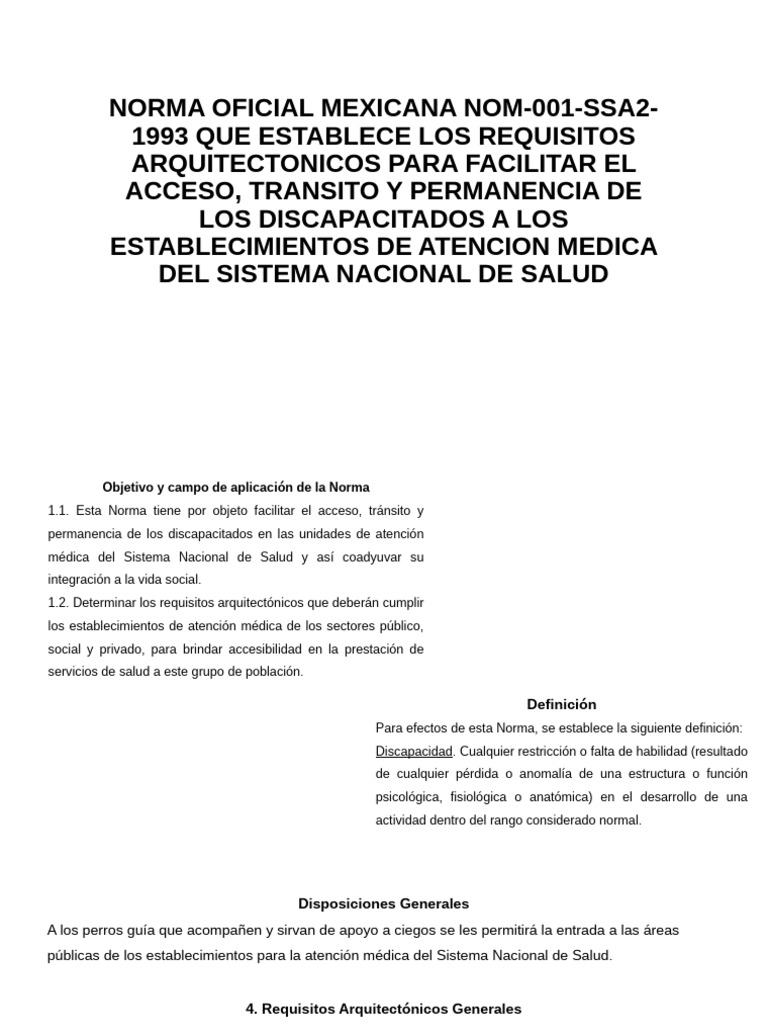 Norma Oficial Mexicana Nom-001-Ssa2-1993 Que Establece Los Requisitos ...