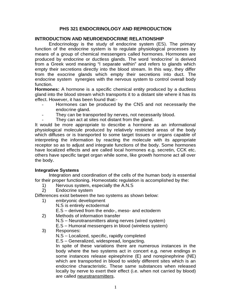 Endocrinology and Reproduction Intro | PDF | Hormone | Endocrine System