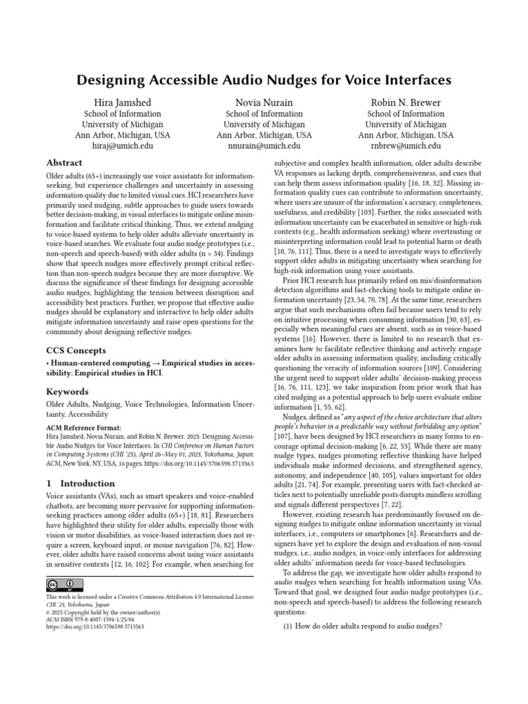 Audio Nudges for Older Adults' Voice Use | PDF | Human–Computer ...
