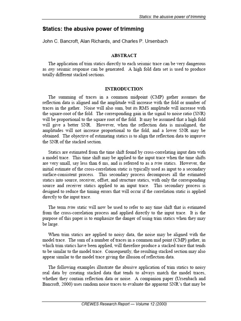 Dangers of Trim Statics in Seismic Data | PDF | Signal To Noise Ratio ...