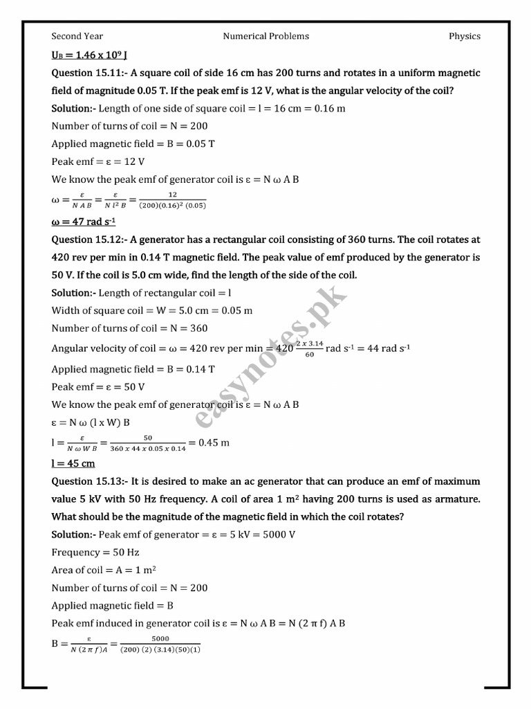 2nd Year Physics Chapter 15 Solved Numericals Notes 5 | PDF