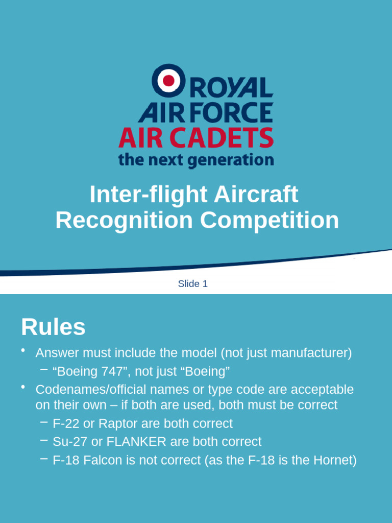 Aircraft Recognition Competition Rules | PDF | Royal Air Force | Aviation