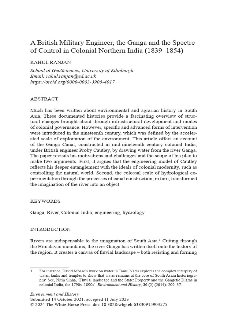 Ranjan A British Military Engineer The Ganga and The Spectre of Control ...