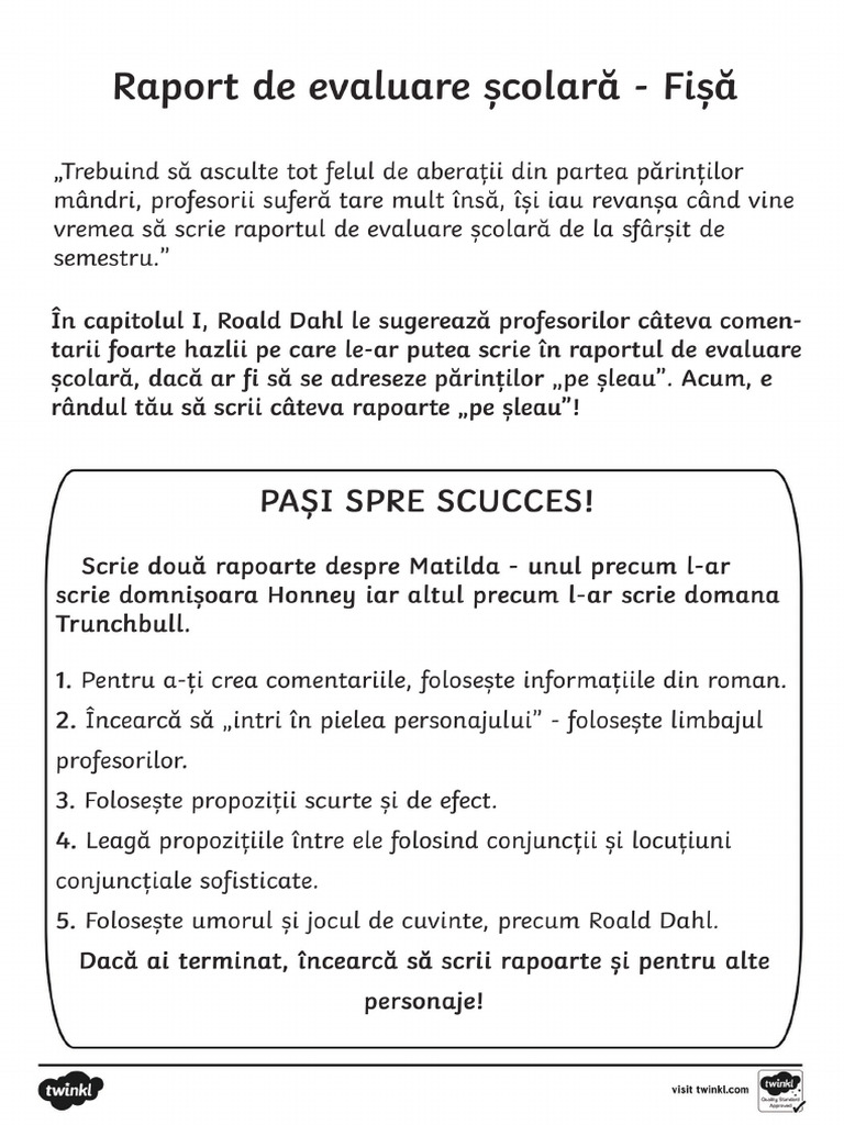 Raportul Scolar Al Matildei Fisa de Lucru Diferentiata | PDF