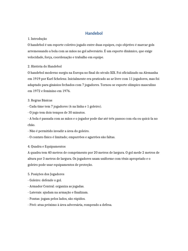 Handebol Trabalho Completo Paginas Individuais | PDF | Esportes ...