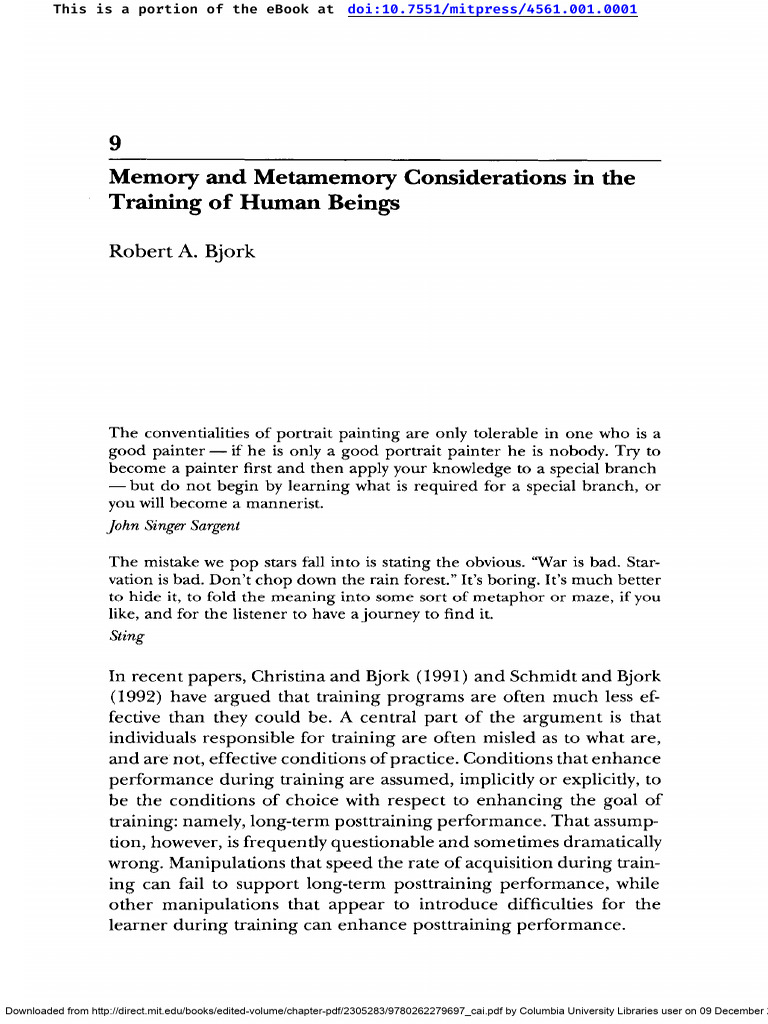 Memory and Metamemory Considerations - Bjork | PDF | Digital Technology | New Media