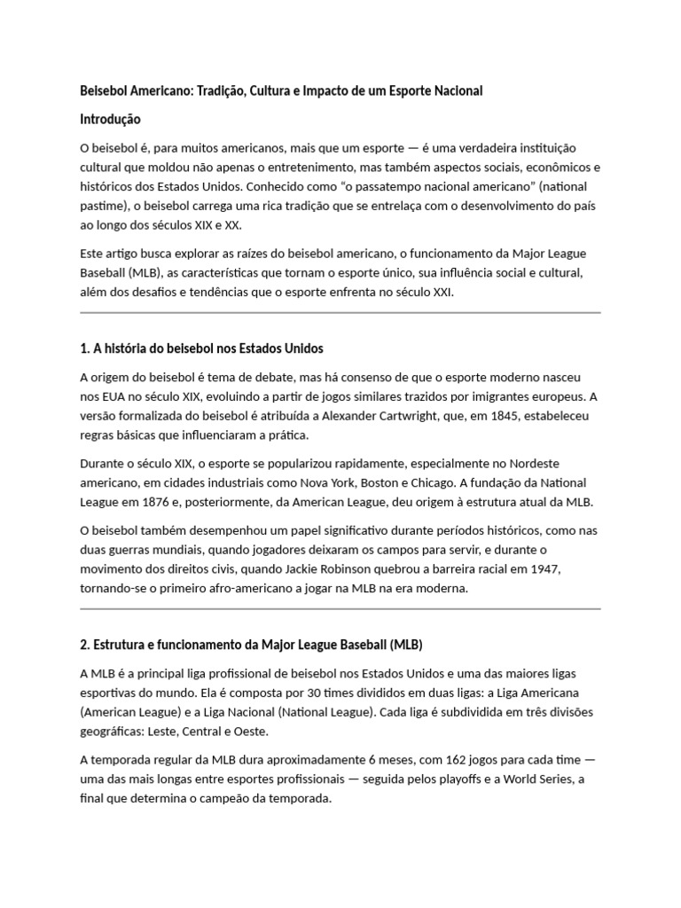 História e Cultura do Beisebol Americano | PDF | Major League Baseball ...
