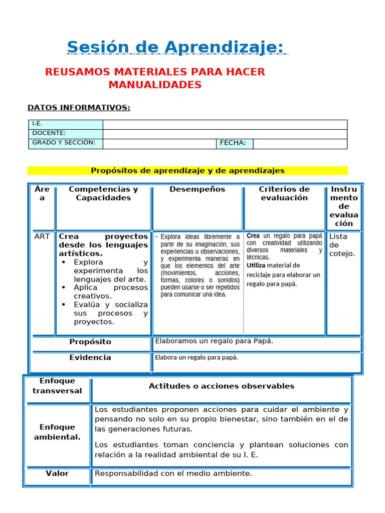 1° Sesión de Art Hacemos Una Manualidad para Papa | PDF | Creatividad ...