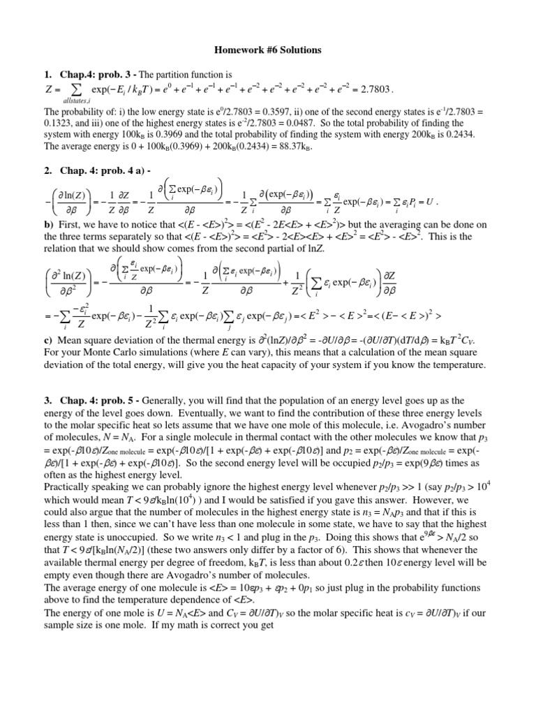 HW 6 Solutions | PDF | Heat Capacity | Energy Level
