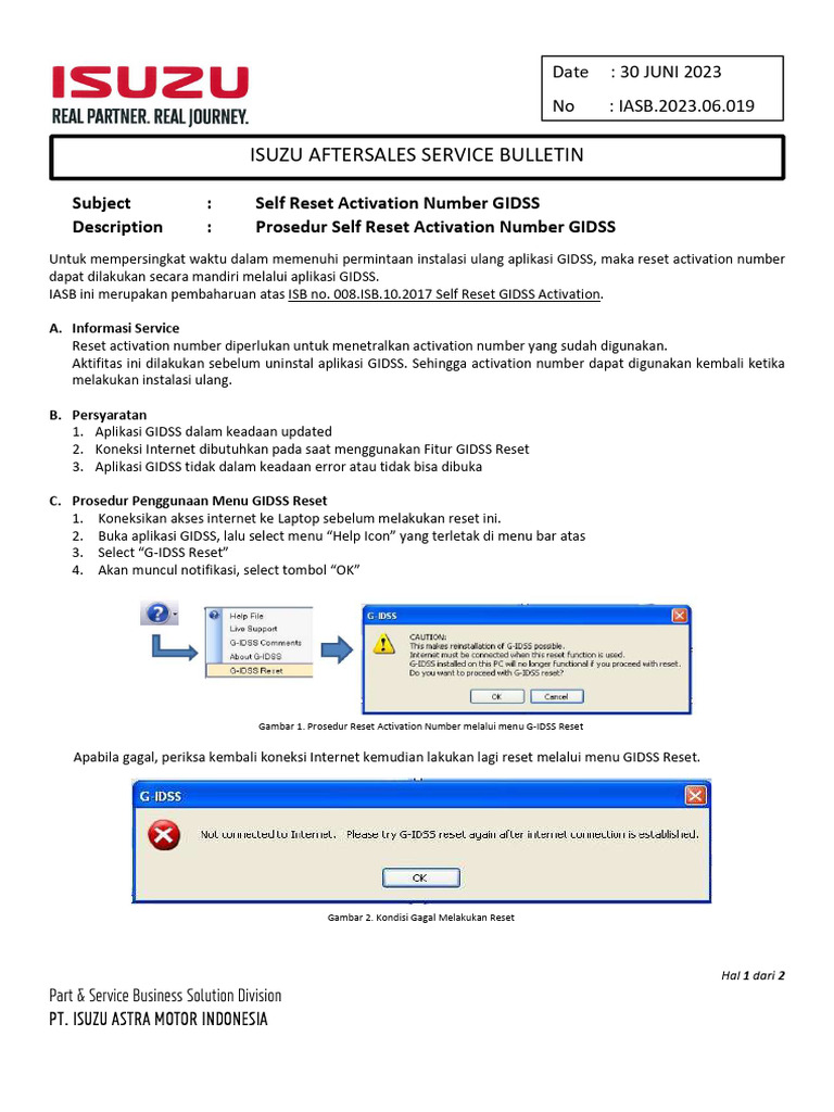 Reset Mandiri Nomor Aktivasi GIDSS | PDF