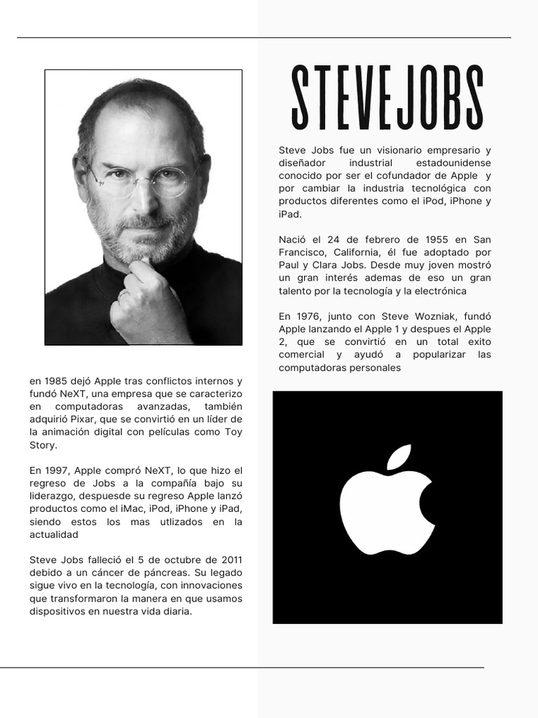 Biografía de Steve Jobs: Innovador de Apple | PDF