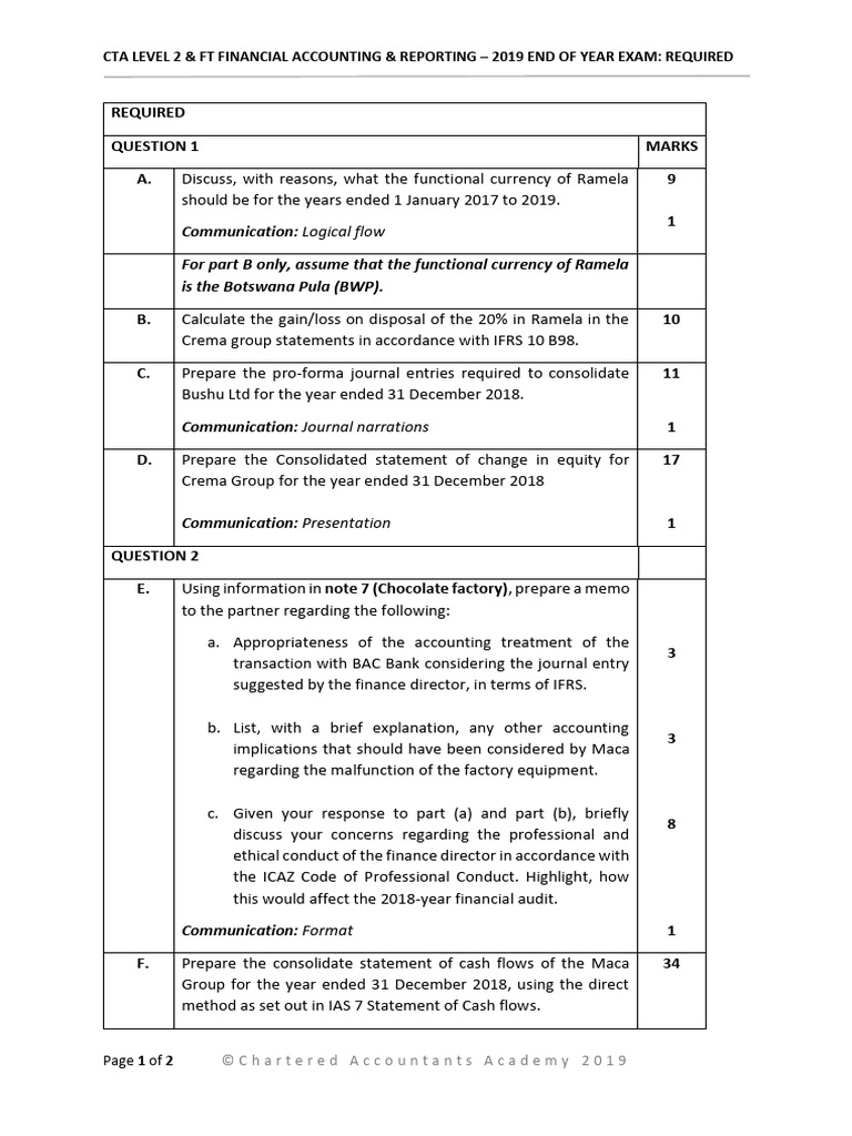 2019 Cta Level 2 & FT Financial Accounting & Reporting End of Year Exam - Required | PDF ...