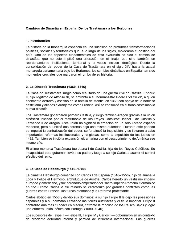 Cambios Dinásticos en España: Trastámara a Borbones | PDF | Casa de los ...