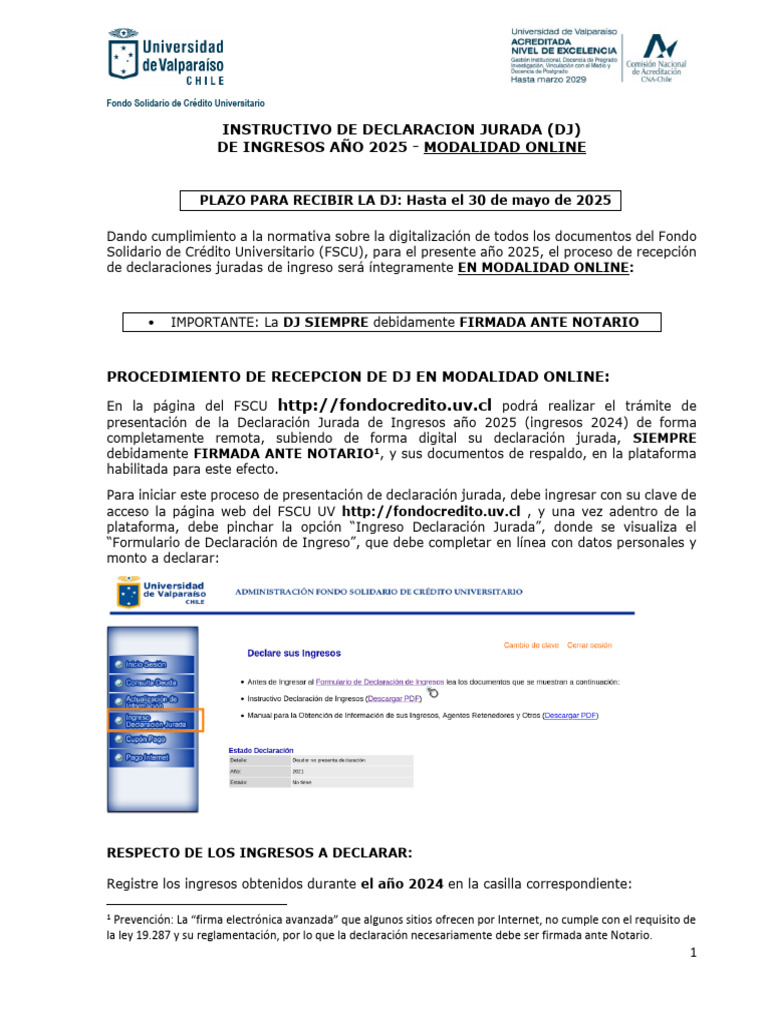Instructivo Declaracion de Ingresos Versión Año 2025 | PDF