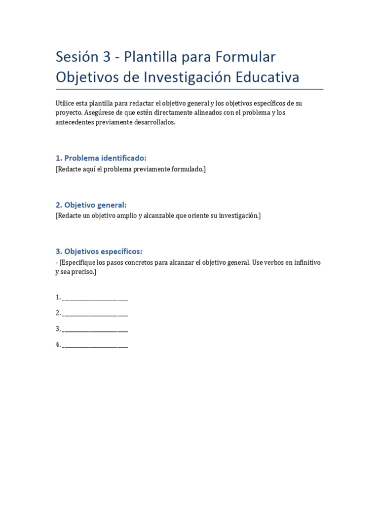 Plantilla de Objetivos | PDF