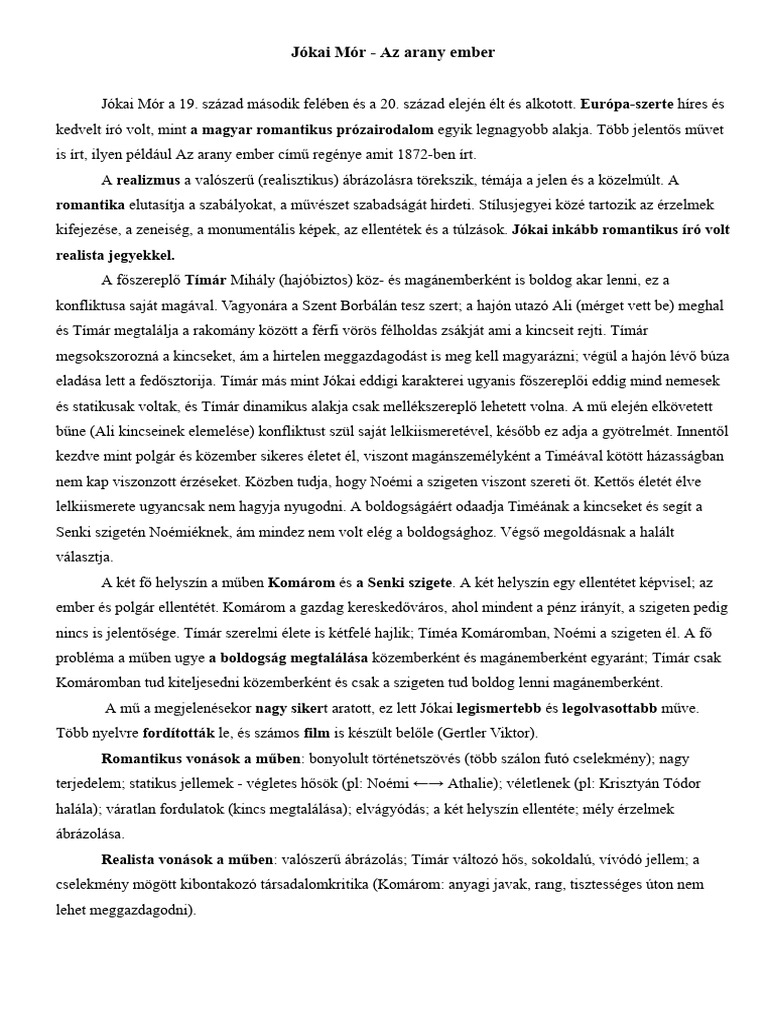 Jókai Mór - Arany Ember Tétel | PDF