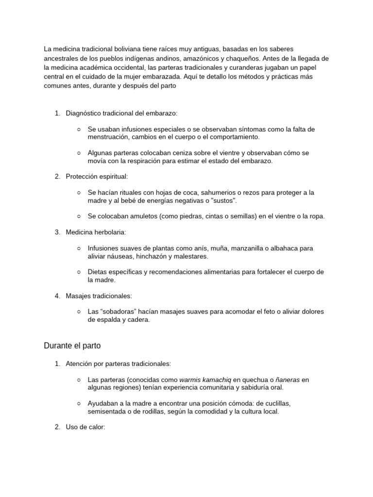 Medicina Tradicional Boliviana en Parto | PDF | Parto | Partería