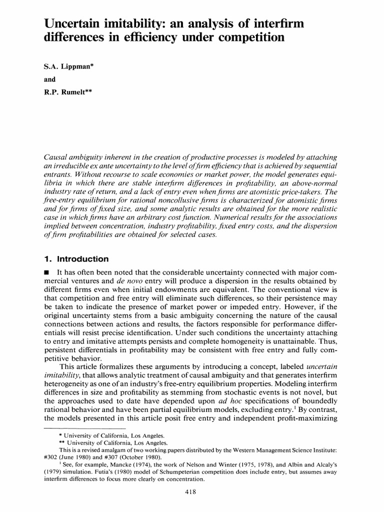 1982 - Lippman - TBJE - Uncertain Imitability An Analysis of Interfirm ...