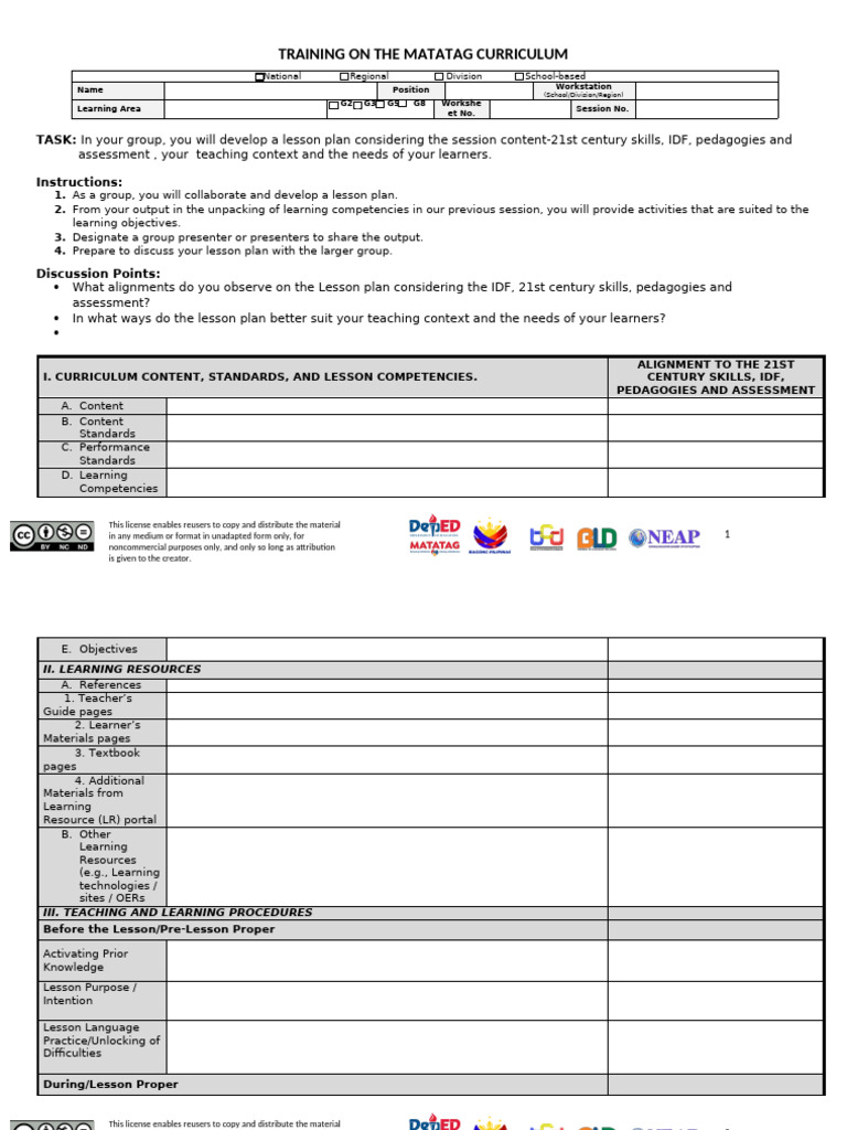 Worksheet For Lesson Development Grade 2 | PDF | Lesson Plan | Learning