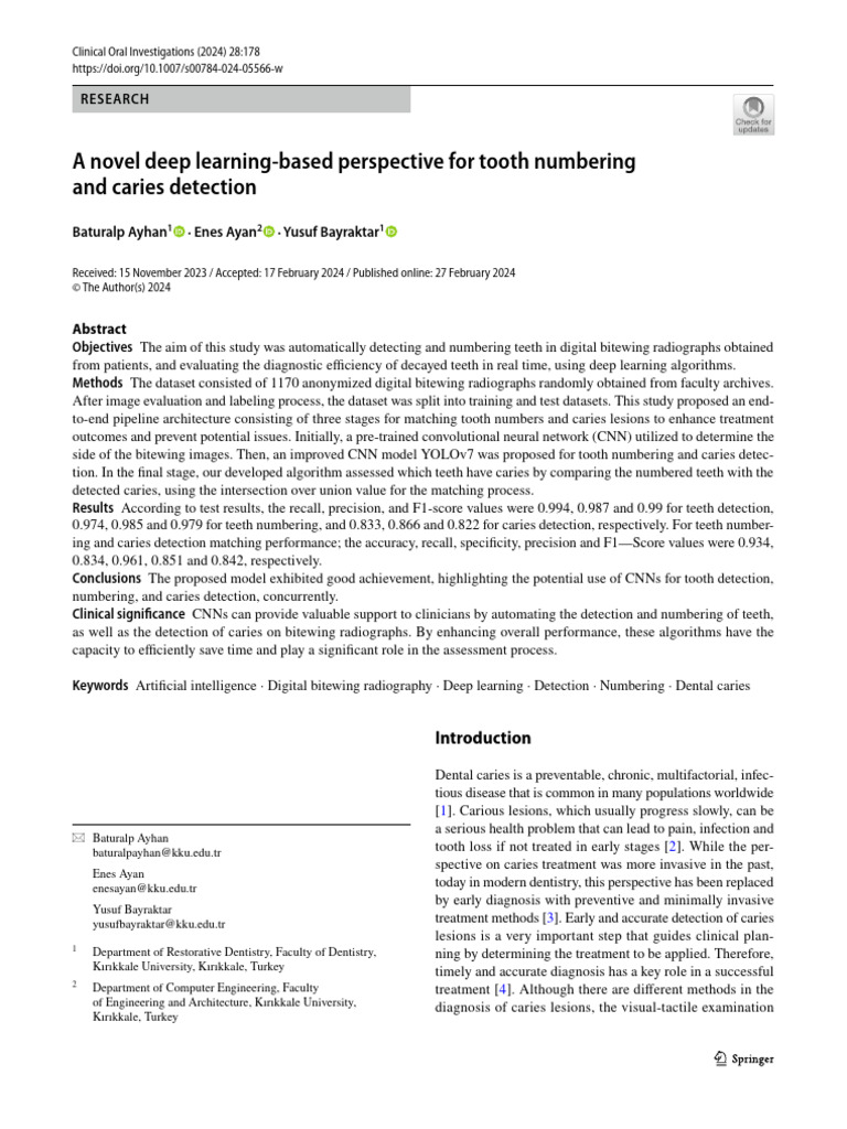 3 A Novel Deep Learning-Based Perspective For Tooth Numbering and Caries Detection | PDF