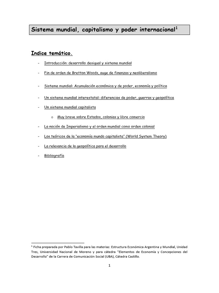 Tavilla - Sistema Mundial U6 | PDF | Capitalismo | Capital (economía)