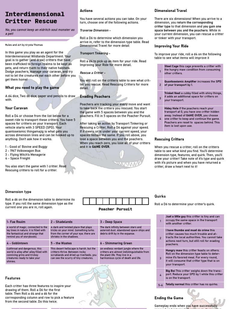 Interdimensional Critter Rescue Game Guide | PDF