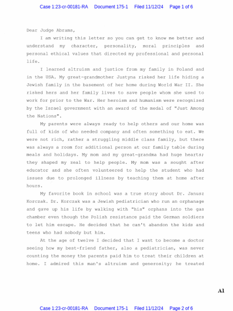 Dr. Darius Paduch Def Sent Letter To Court | PDF