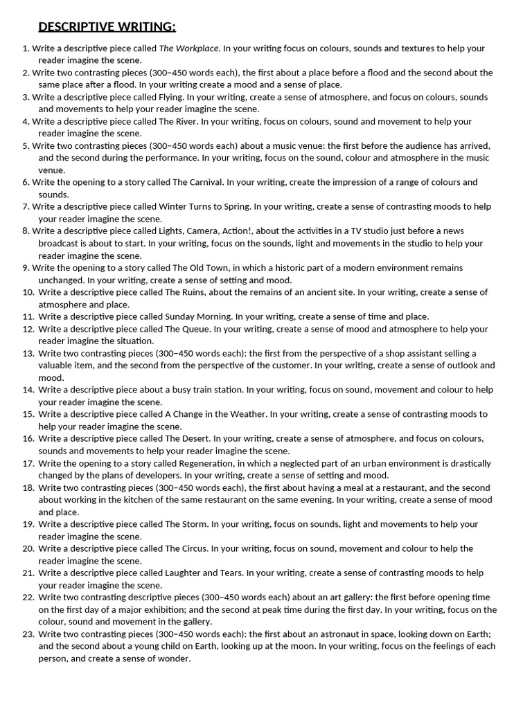 Descriptive Writing Questions P2 As English Resources | PDF ...