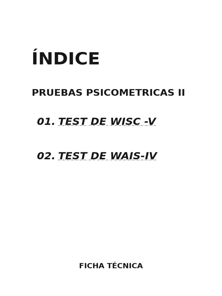 Pruebas Psicométricas: WISC-V y WAIS-IV | PDF | Inteligencia | Sicología