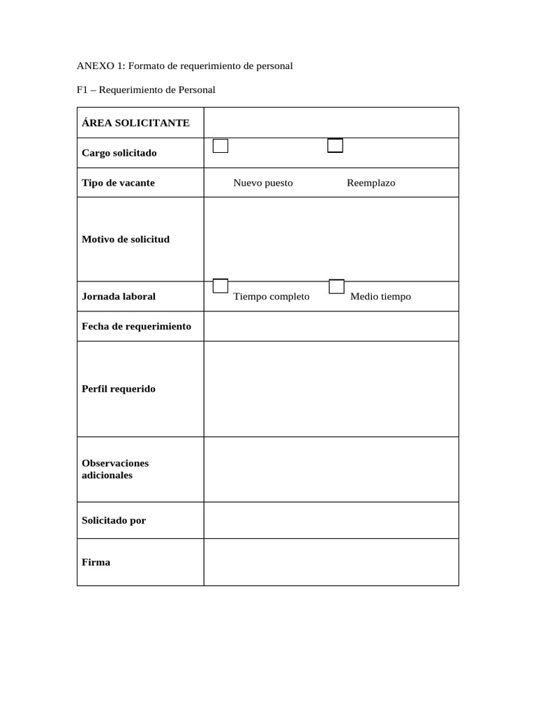 Formato de Requerimiento de Personal | PDF