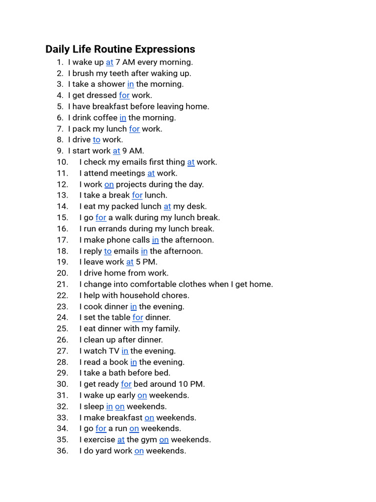 Daily Life Routine Expressions | PDF | Lunch | Meal