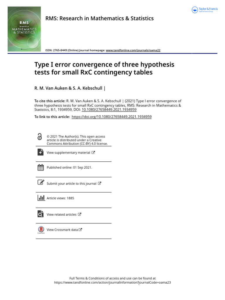 Type I Error Convergence of Three Hypothesis Tests For Small RXC ...